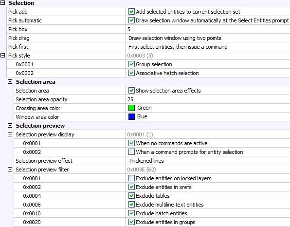 Selection Settings